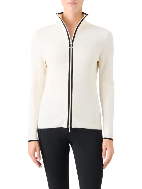 Akris Stretch Virgin Wool Zip Cardigan - Cream-black