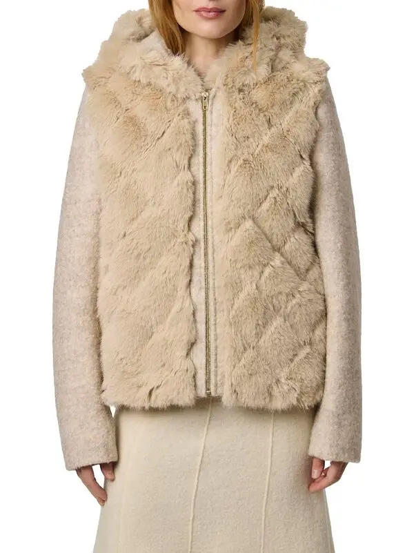 Bernardo Darien Faux Fur & Bouclé Jacket - Beige