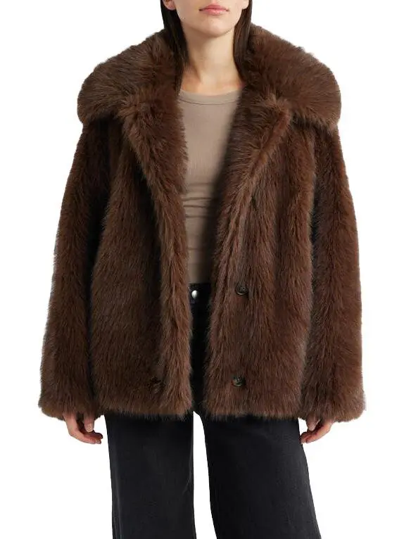Bernardo Ellery Faux Fur Coat - Dark Brown