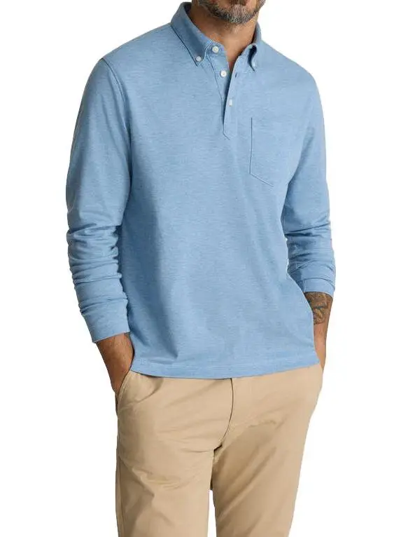 UNTUCKIT Vargas Long Sleeve Cotton Polo - Heather Blue