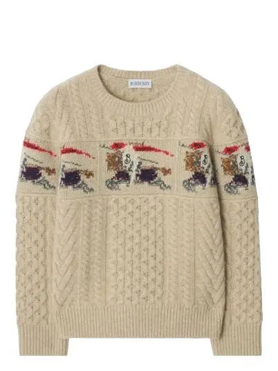 Burberry Aran Knit Wool Cashmere Sweater - Beige Melange