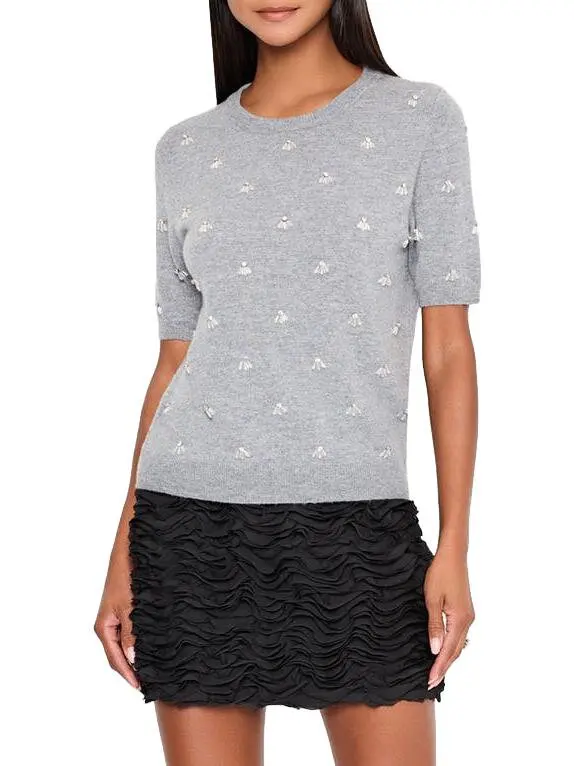 MILLY Rosalyn Rhinestone Detail Sweater - Grey