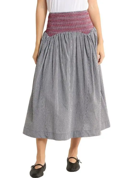 DAMSON MADDER Layla Godet Organic Cotton Midi Skirt - Black