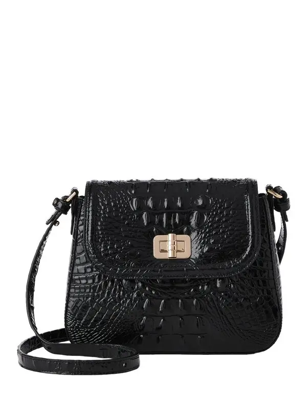 Brahmin Gianna Croc Embossed Leather Crossbody Bag - Black