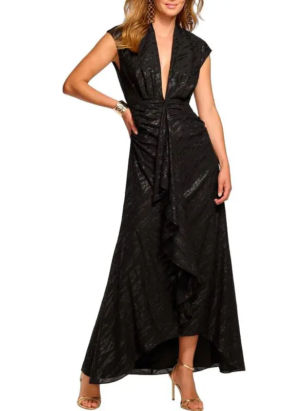 Ramy Brook Catrin Metallic A-line Gown - Black Lurex