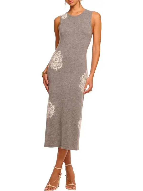 Ramy Brook Luciana Lace Maxi Sweater Dress - Heather Grey Combo