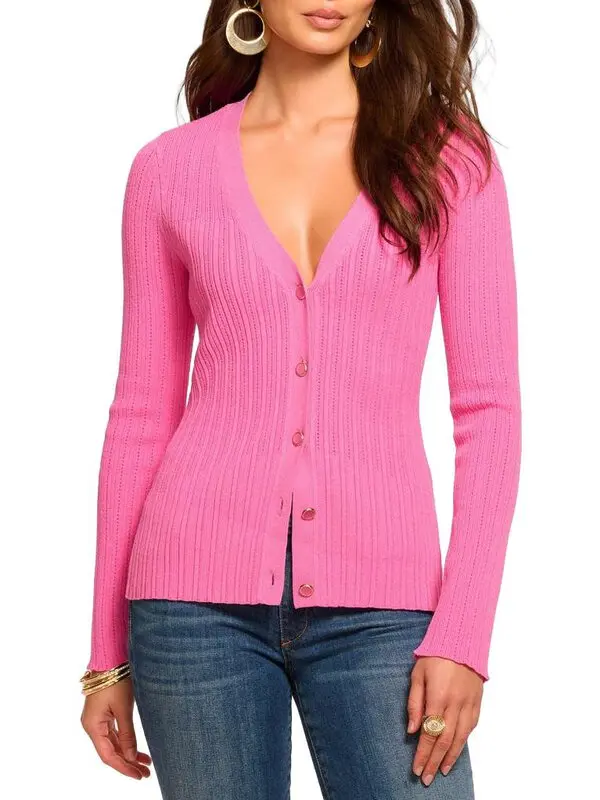 Ramy Brook Lorenza Pointelle Cardigan - Pink Garnet