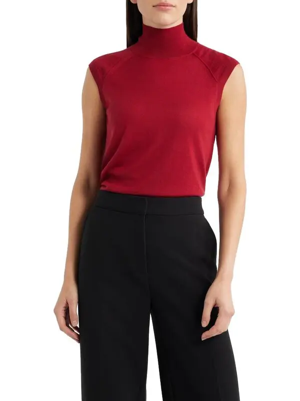 BOSS Fipini Virgin Wool Turtleneck Tank - Dk Rd