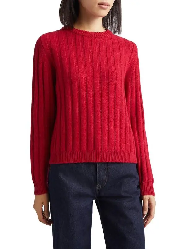 Johnstons Of Elgin Lecht Cashmere Ribbed Crewneck Sweater - Claret