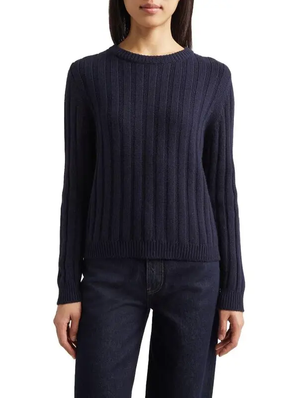 Johnstons Of Elgin Lecht Cashmere Ribbed Crewneck Sweater - Dark Navy