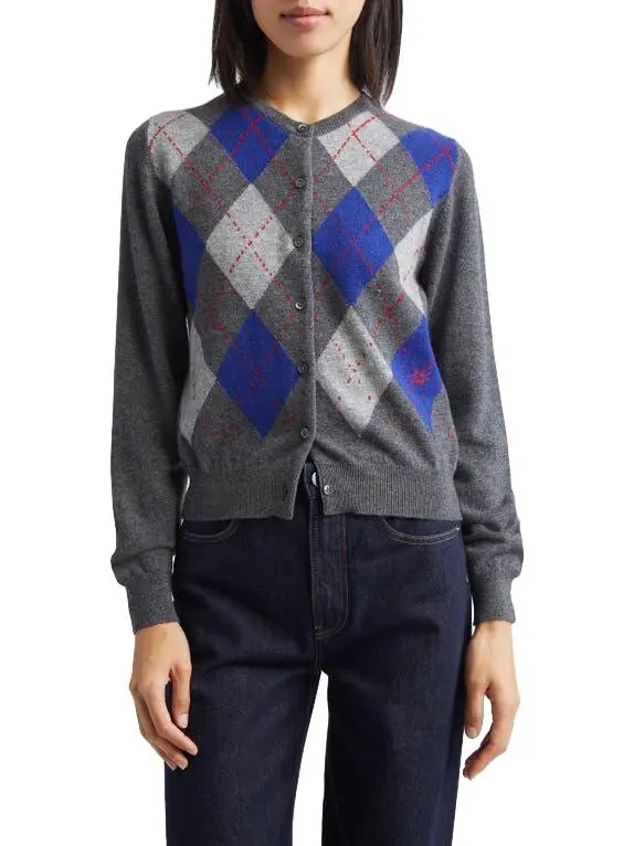 Johnstons Of Elgin Clan Argyle Plaid Cashmere Cardigan - Mid Grey Colourway