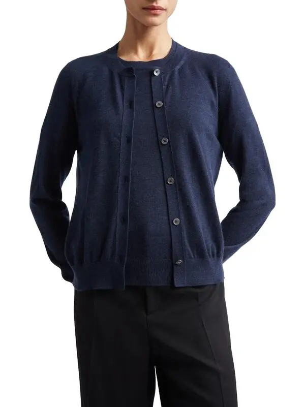 Johnstons Of Elgin Honor Cashmere Crewneck Cardigan - Barra Navy