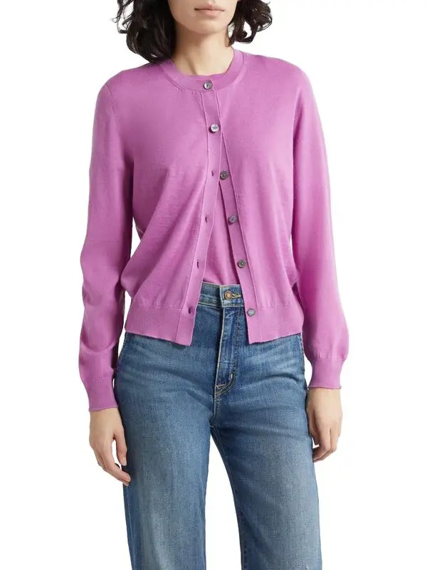 Johnstons Of Elgin Honor Cashmere Crewneck Cardigan - Wild Orchid