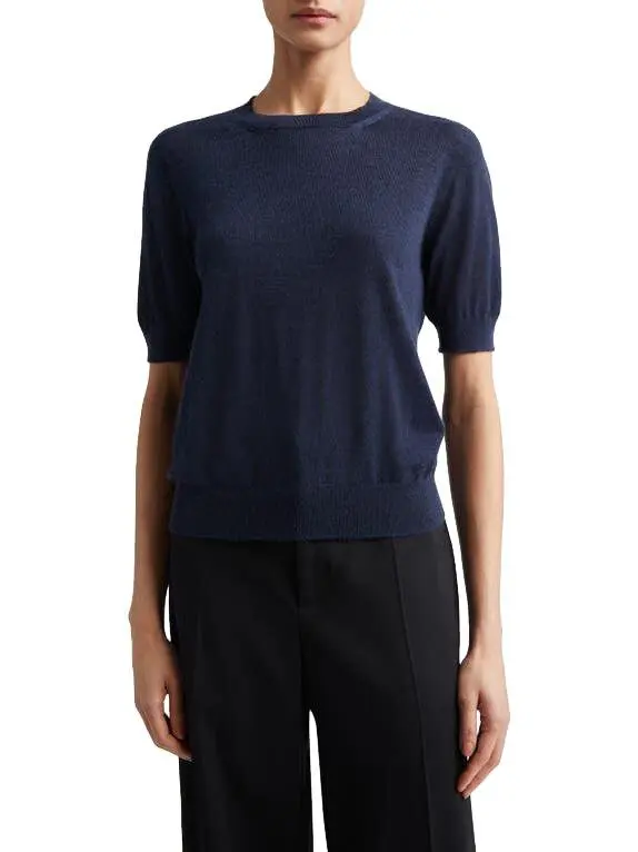 Johnstons Of Elgin Honor Short Sleeve Cashmere Crewneck Sweater - Barra Navy