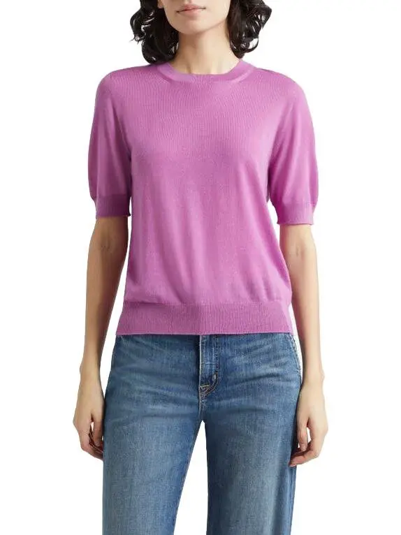 Johnstons Of Elgin Honor Short Sleeve Cashmere Crewneck Sweater - Wild Orchid