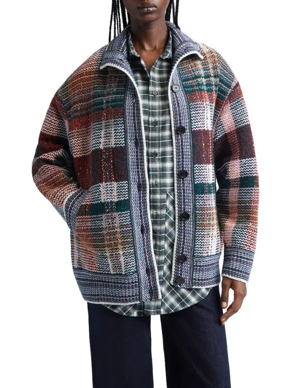 Missoni Oversized Check Wool Blend Cardigan - Green And Red Tones