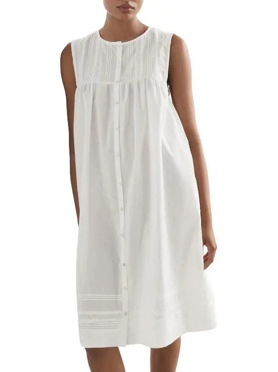 Mango Pintuck Accent Sleeveless Cotton Nightgown - White