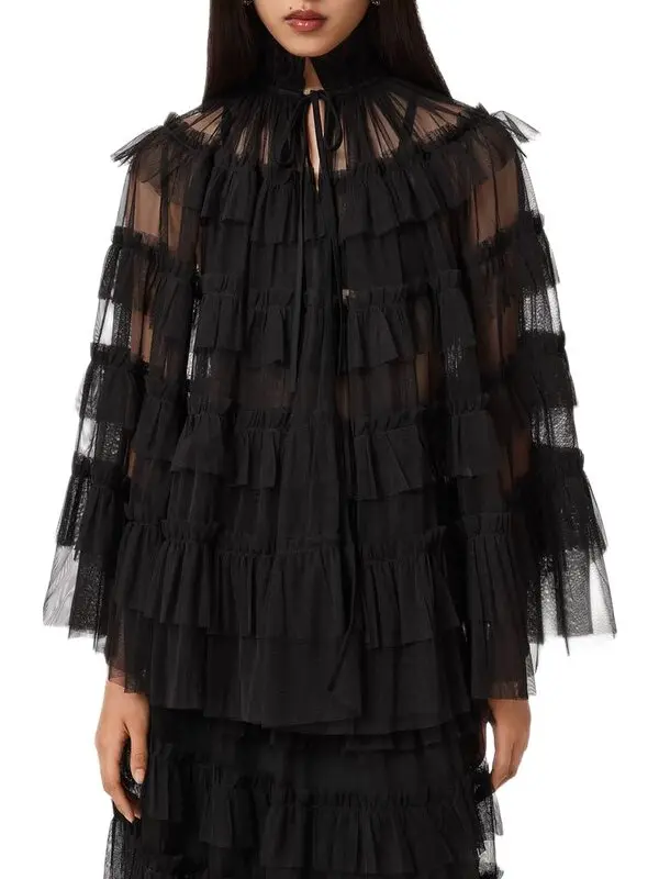 ALLSAINTS Aude Ruffle Cape - Black