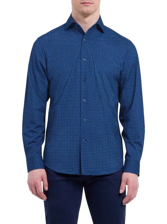 Bugatchi Devon Ooohcotton® Geo Print Button-up Shirt - Night Blue