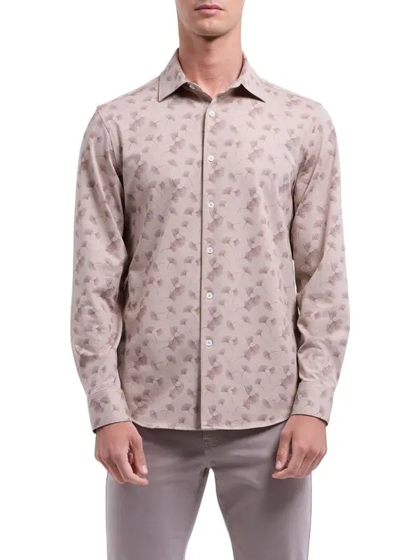 Bugatchi James Ooohcotton® Floral Twill Button-up Shirt - Sand