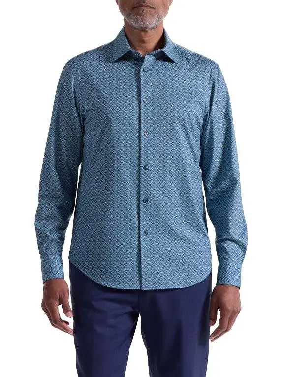 Bugatchi James Ooohcotton® Optical Illusion Print Button-up Shirt - Teal