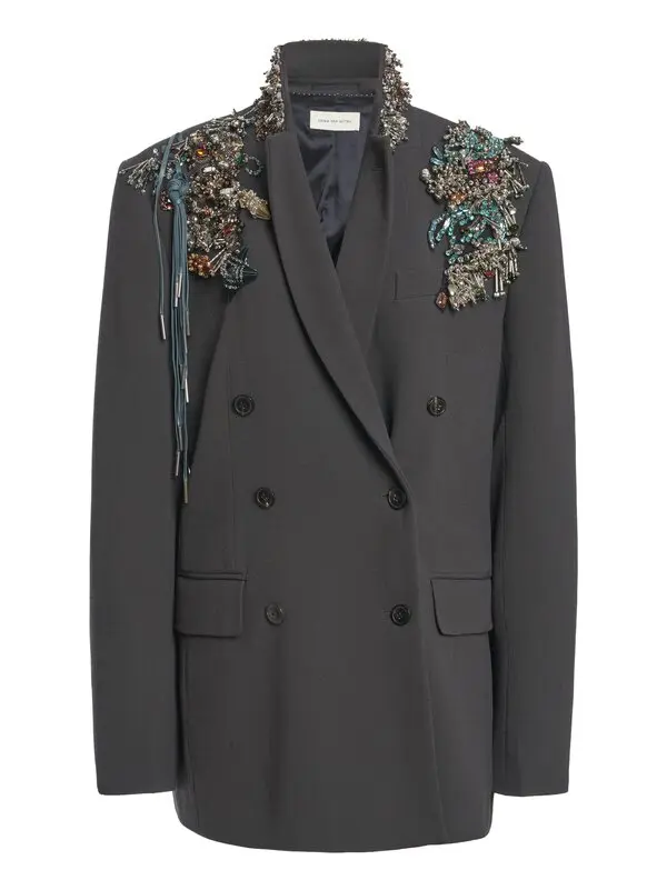 Dries Van Noten Embellished Wool Double-breasted Jacket - Dark Grey