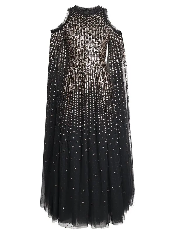 NEEDLE & THREAD Sequin Cape-detail Maxi Dress - Grey
