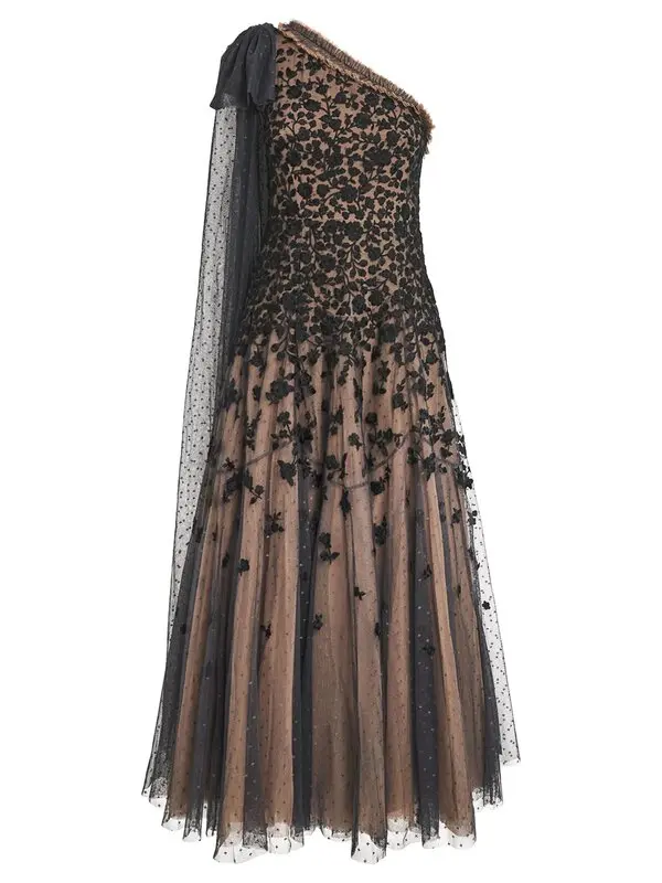 NEEDLE & THREAD Sylvia Rose One-shoulder Maxi Dress - Brown