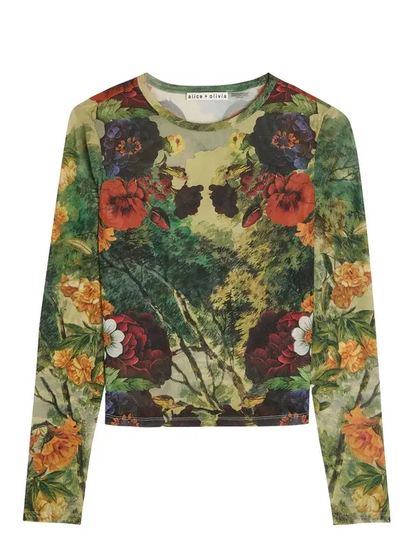 Alice + Olivia Floral-print Mesh Top - Multicoloured