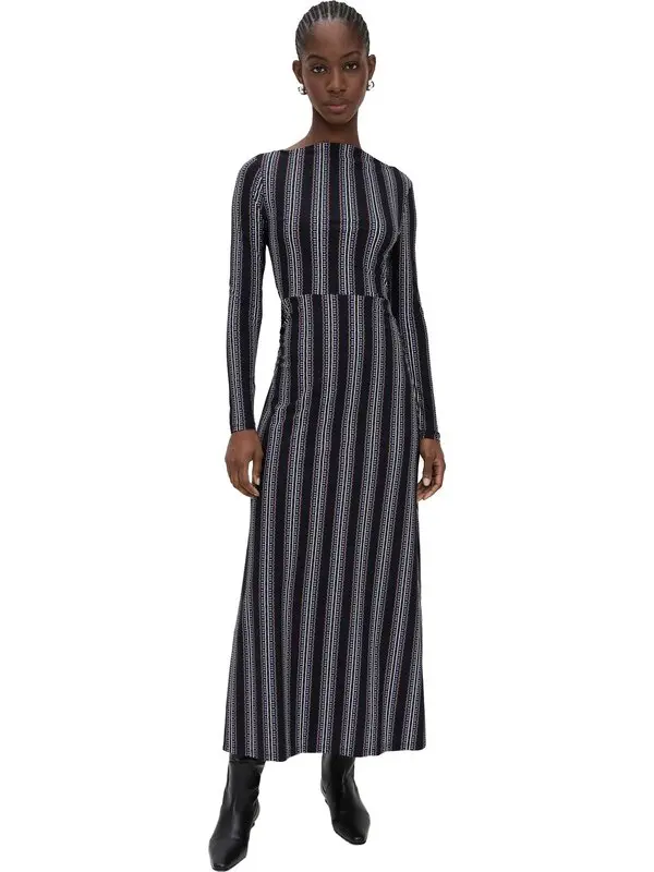 Hill House Home The Selene Long Sleeve Dress - Cobalt Medallion Stripe/black