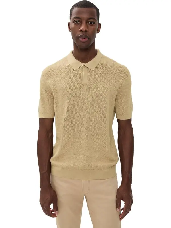 Polo Ralph Lauren Original Label Linen Johnny Collar Sweater - Classic Tan