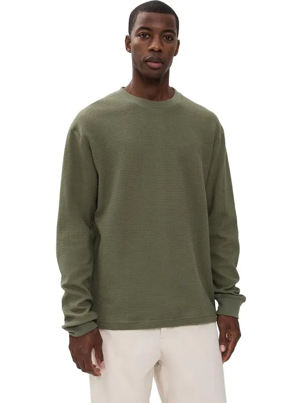POWER GOODS Thermal Waffle Long Sleeve Tee - Olive