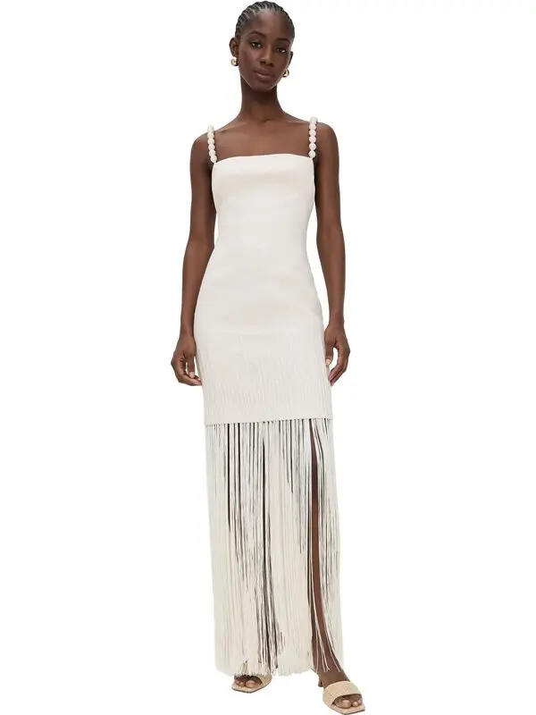 ANDRES OTALORA Mar Caribe Fringe Midi Dress - Ivory