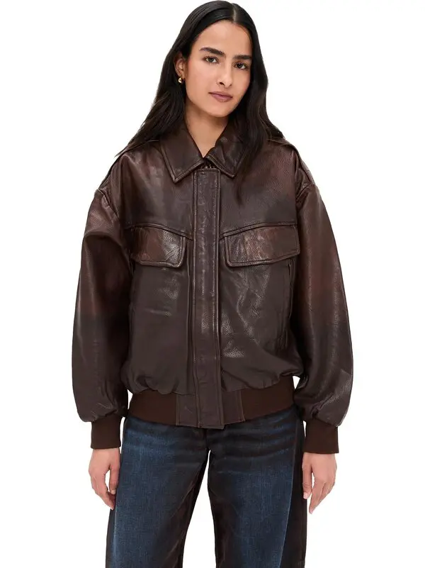 LAMARQUE Trevanna Leather Bomber Jacket - Rub Off Brown