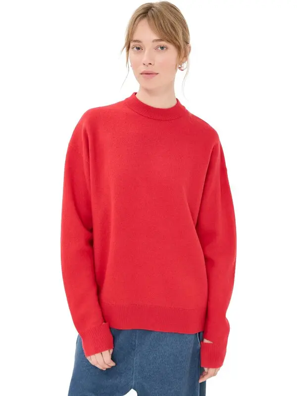 Tibi Boiled Wool Crewneck Pullover - Red