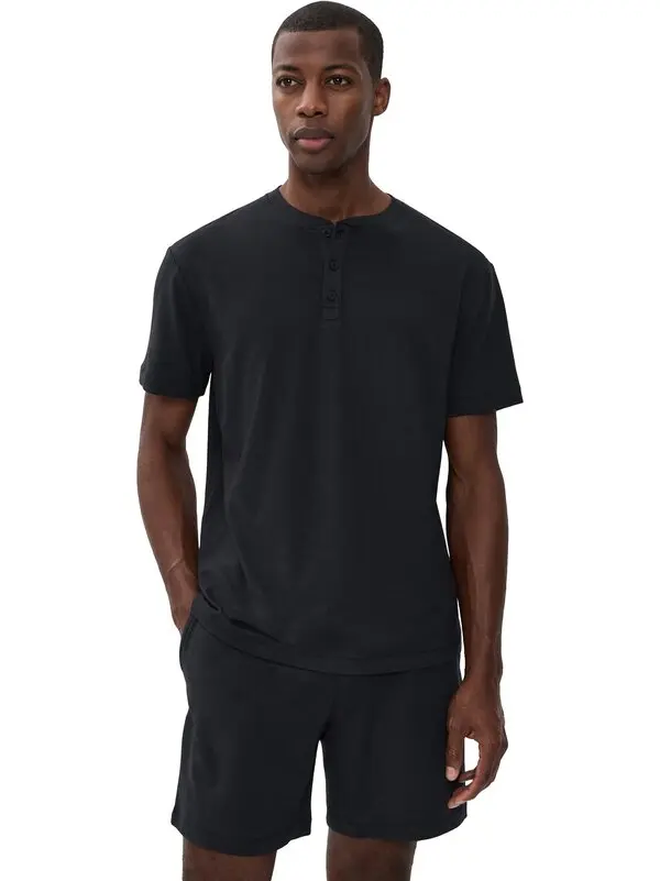 Lunya Slumberknit Henley Tee - Immersed Black