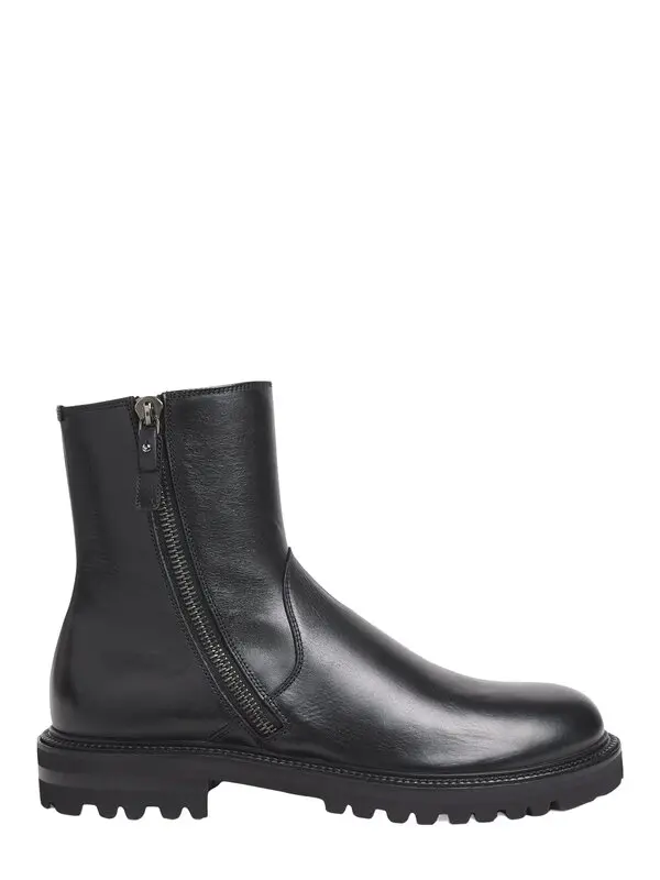 Giorgio Armani Leather Zip Ankle Boots - Black