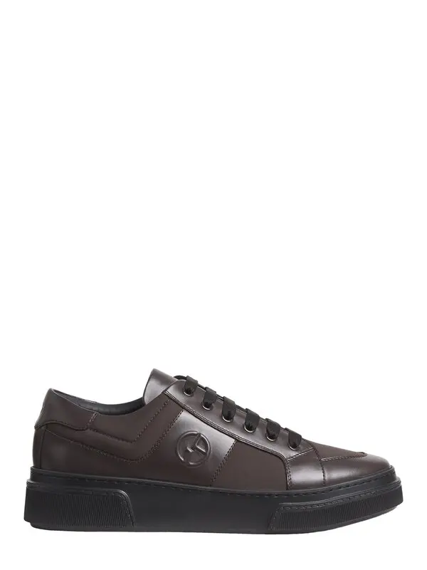 Giorgio Armani Leather Logo Sneakers - Brown