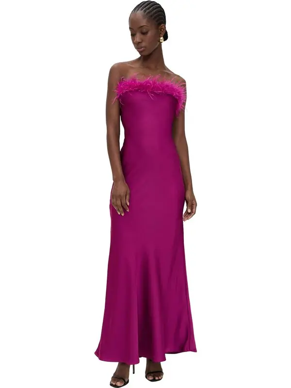 RUNAWAY THE LABEL Strapless Feathered Maxi Dress - Plum