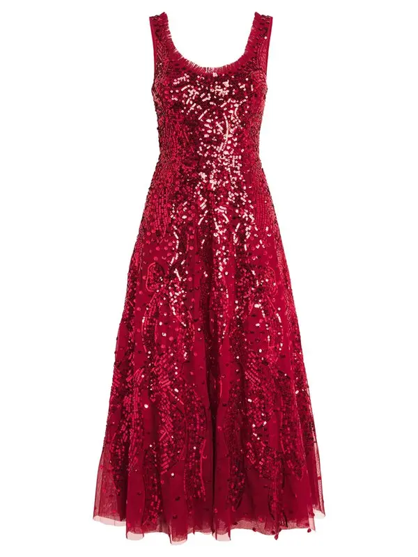 NEEDLE & THREAD Sequin-embellished Ballerina Midi Dress - Red