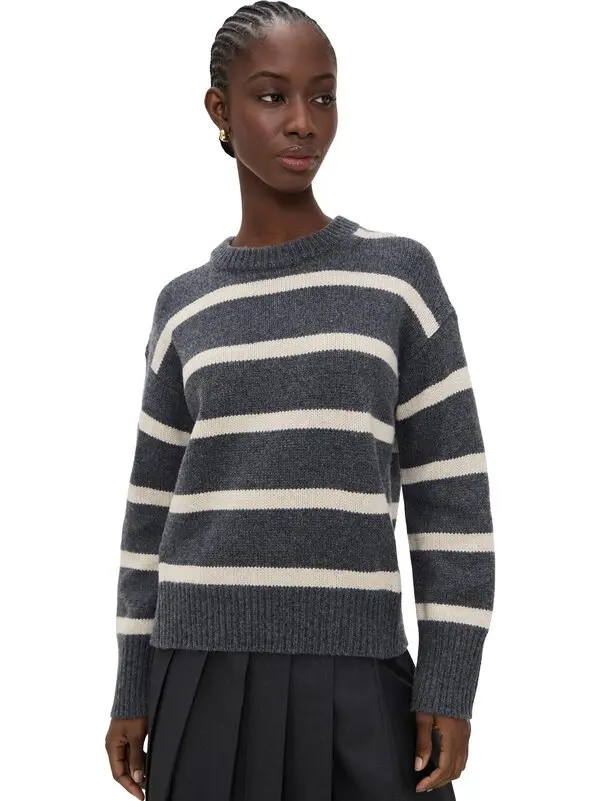 ALEX MILL Striped Nottinghill Sweater - Storm Grey/wishbone