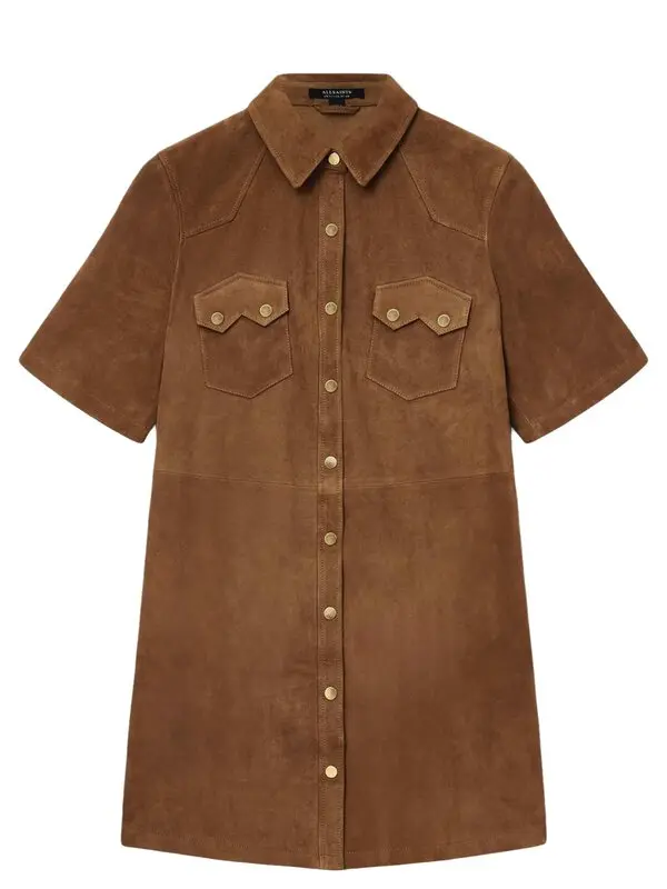 ALLSAINTS Suede Shirt Mini Dress - Brown