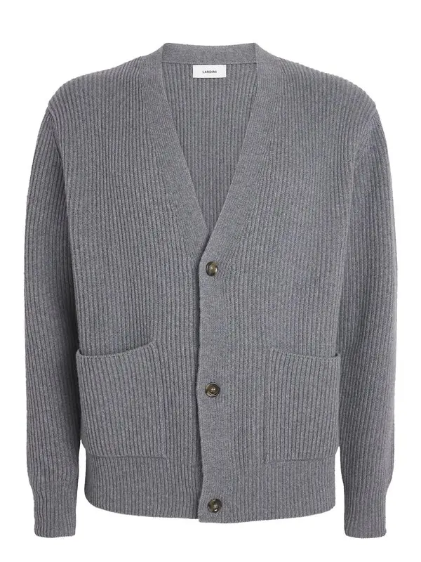 LARDINI Wool-cashmere Rib Knit Cardigan - Grey