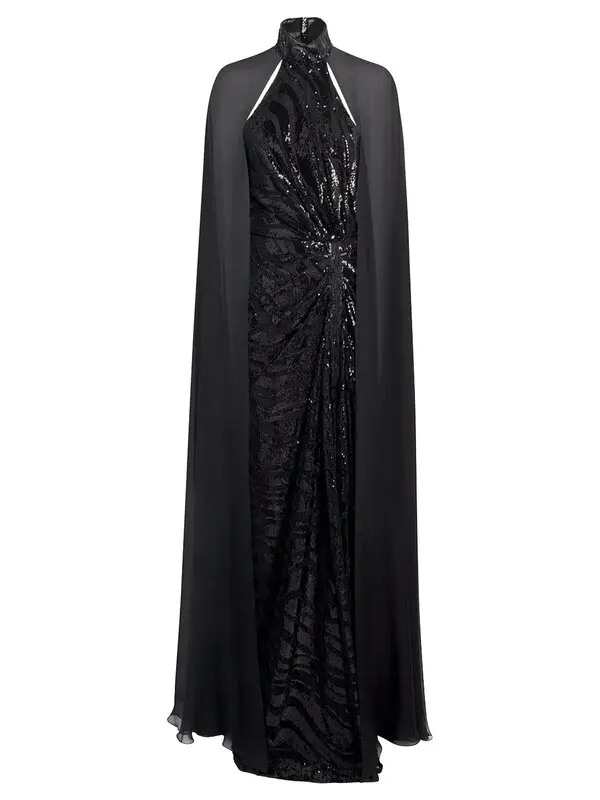 Zuhair Murad Sequined Cape Gown - Black