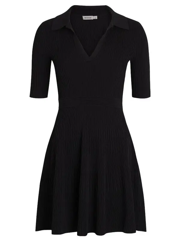 Simkhai Patricia Ribbed Knit Mini Polo Dress - Black