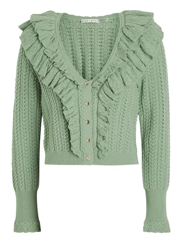 Alice + Olivia Eileen Ruffled Wool Cardigan - Green