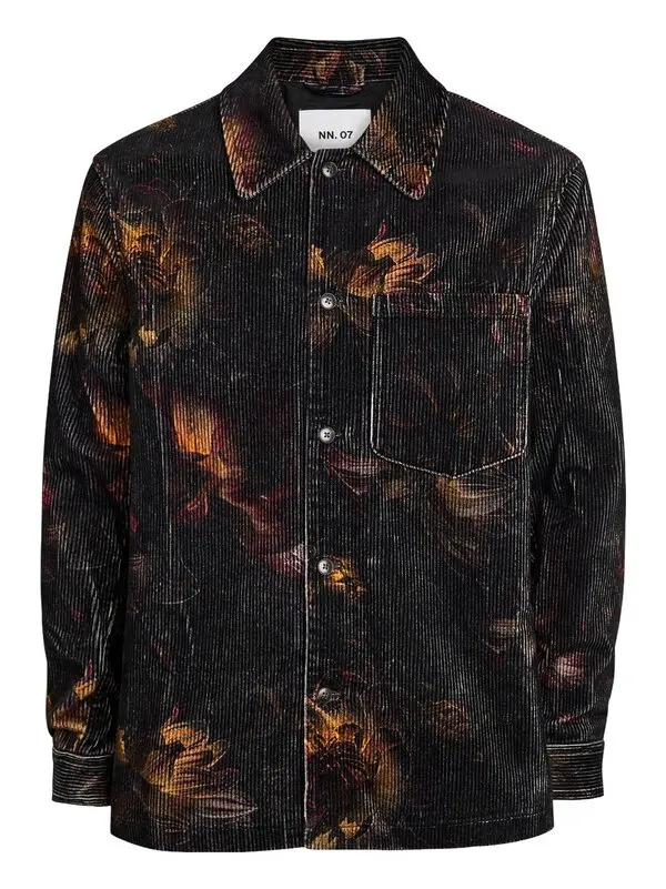 Nn07 Blaze Printed Corduroy Overshirt - Black