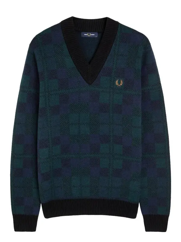 Fred Perry Blackwatch Tartan Wool-blend Jumper - Navy