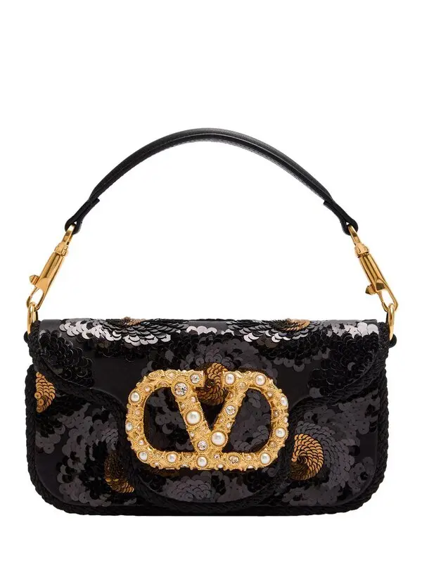 Valentino Garavani Vlogo Sequin-embellished Shoulder Bag - Black