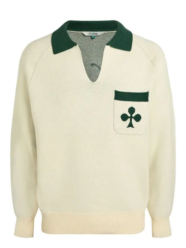 MALBON King Of Clubs Intarsia Cotton-blend Polo Jumper - Ecru